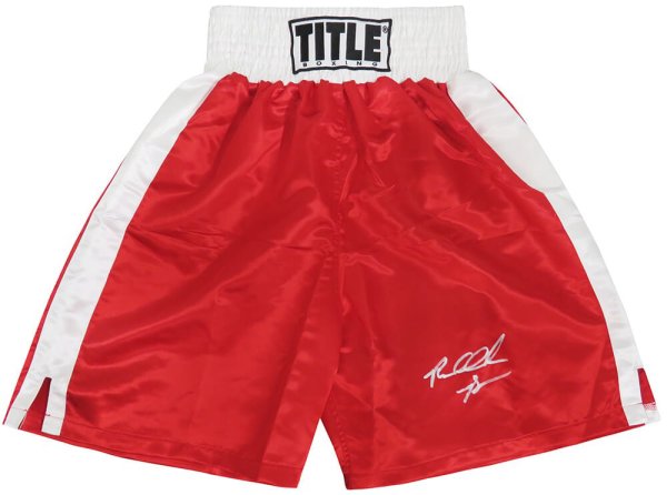 Riddick Bowe Autographed Signed Title Red & White Trim Boxing Trunks