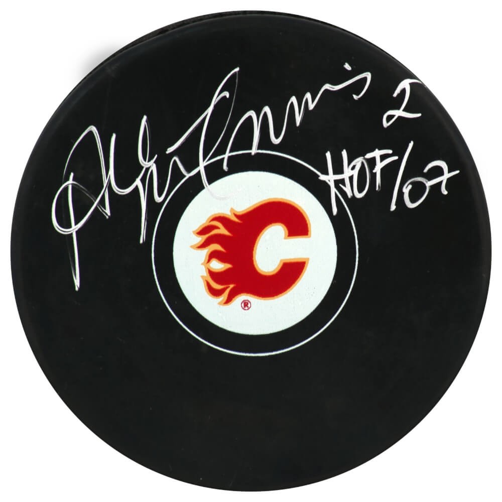 Al MacInnis Autographed Signed Calgary Flames Logo Hockey Puck w/HOF'07
