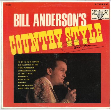 Bill Anderson Autographed Signed 1968 Country Style Album Cover/LP ...