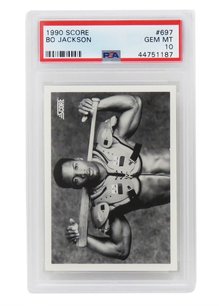 Bo Jackson 1990 Score Baseball #697 B&W Bat On Shoulder Pads Card - PSA ...