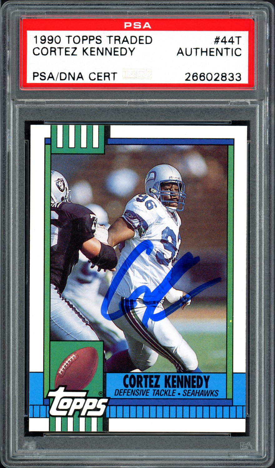 Cortez Kennedy Autographed Signed 1990 Topps Traded Rookie Card #44T Seattle Seahawks PSA/DNA