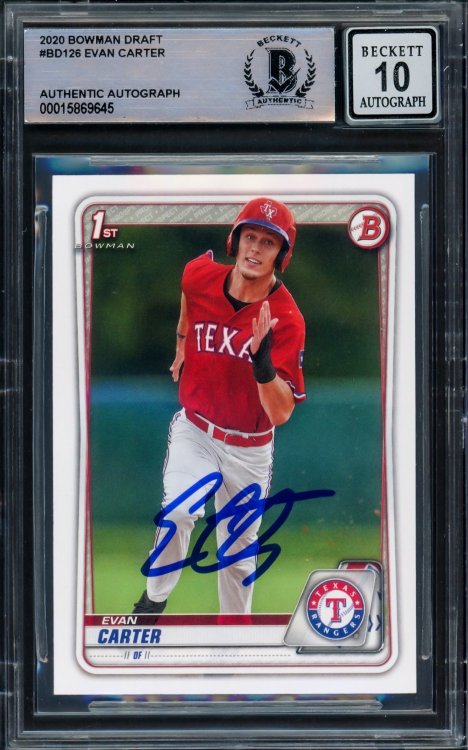Evan Carter Autographed Signed 2020 Bowman Draft Rookie Card #Bd-126 ...